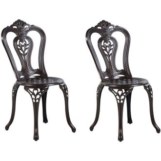 Beliani Beliani - Lot 2 Chaises de Jardin en Aluminium Effet M&eacute;tal Vieilli Marron Fonc&eacute; avec Dossier et Pieds D&eacute;coratifs pour Jardin ou Terrasse Classique