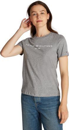 Tommy Hilfiger Damen T-Shirt Kurzarm Logo Rundhalsausschnitt, Grau (Mid Grey Heather), 3XL