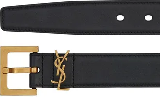 Saint Laurent Womens Belt Black Calfskin Leather Accessories Brass