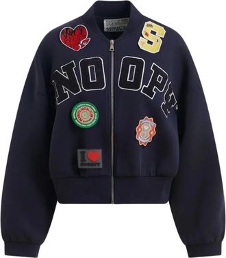 Essentiel Femme, Vestes, Bleu, Taille: 38 FR Jilnius Snoopy Letter Appliques Scuba Jersey Bomber