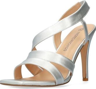 Andres Machado AM5742 - Sandales dété élégantes à Talons Hauts pour Femme - Design Dos Nu - Bretelles Larges - Maintien sécurisé - Tailles spéciales - Soft Argenté, 