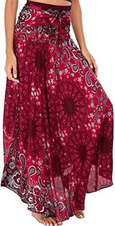 ORANDESIGNE 2 en 1 Jupe Longue Été Femme Fluide Midi Robe Boho Chic Femme Jupe de Plage Fleurie Vacances Jupe Africaine Été F Rouge Taille Unique