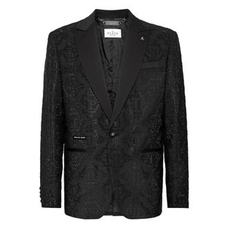 Philipp Plein Homme, Vestes, Noir, Taille: 2XL Blazer Slim Fit Hexagon &agrave; un bouton