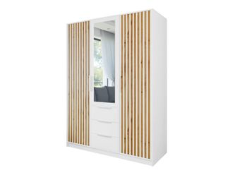 Mirjan24 Dreht&uuml;renschrank Bado Lux 3D, Kleiderschrank mit 3 Schubladen und Spiegel, Elegantes Schlafzimmer Schrank mit Spiegelt&uuml;ren, Jugendzimmer (Wei&szlig;/Wei&szlig; + 