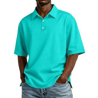 Generic Polo &agrave; manches courtes pour homme - Respirant - Pour l&eacute;t&eacute; - Pour les loisirs - Avec boutons - L&eacute;ger - Pour le sport - Basique, Cyan (01), XXL