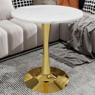 Generic VSOGA Goldener Couchtisch 27,6 Zoll im Mid-Century-Design - runder Marmortisch mit wei&szlig;er Maserung, geeignet f&uuml;r 2-4 Personen