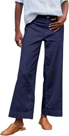 Generic Pantalon court en lin &agrave; jambes larges pour femme - Taille haute &eacute;lastique - Pantalon court d&eacute;t&eacute; d&eacute;contract&eacute; avec poches, bleu marine, XXL