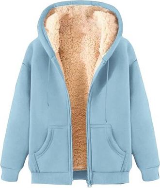 Generic Sweatshirts &agrave; capuche zipp&eacute;s pour femmes - Vestes doubl&eacute;es en polaire Sherpa chaudes pour lhiver - Manches longues - Couleur unie - Sweatshirts &agrave; capu