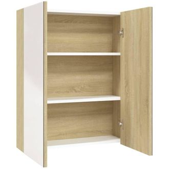 vidaXL Armoire &agrave; miroir de salle de bain 60x15x75cm mdf Blanc et ch&ecirc;ne Vidaxl