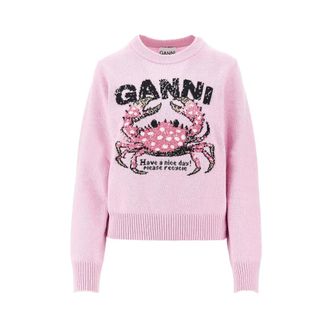 Ganni Crab Pullover aus Wollmischung - - Knitwear - Damen - Rosa - M
