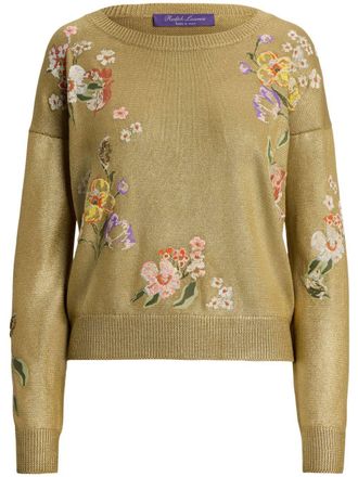 Ralph Lauren Collection Seidenpullover mit Blumenstickerei - Gold