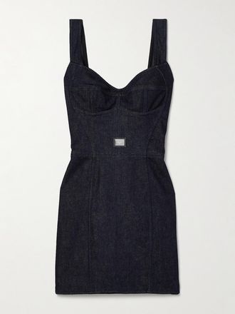 Dolce & Gabbana Mini-robe En Jean &Agrave; Finitions En Tulle - Bleu