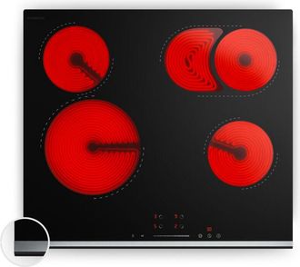 Klarstein Klarstein Verosteel Glaskeramikkochfeld - 60 cm, 4 Zonen, Touch-Slider, 6600 W, Ovale & Dual-Kochzonen, Timer, Kindersicherung, Restw&auml;rmeanzeige
