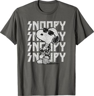Peanuts Rock Snoopy T-Shirt, Grau, Klein, Klassisch, Cartoon-Muster, Kurzarm, Unisex, Erwachsene & Kinder