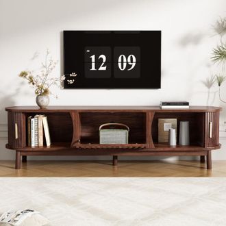 STILVORA Meuble TV avec 2 Portes Coulissantes et 1 Porte Abattante, Style R&eacute;tro, en MDF, 165&times;39,5&times;46 cm, Marron