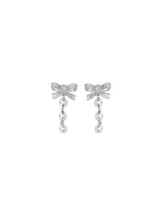 Self Portrait Womens Drop Earrings Crystal Bow Silver Brass