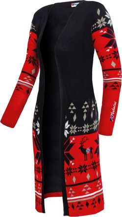 Nebulus Damen Jacke NOORS, warme Strickjacke, Strickmantel im Norweger-Style, schwarz-rot - XXL/44