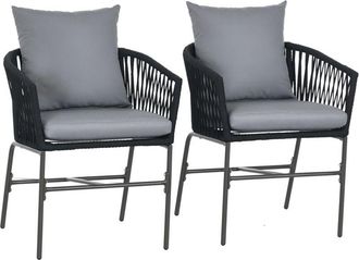 OUTSUNNY 2er-Set Gartenst&uuml;hle mit Kissen Gartenm&ouml;bel im Boho-Stil Gartensessel Set, Gartenstuhl, Terrassenstuhl, Balkonstuhl, Metallrahmen, Schwarz, 57 x 60 x