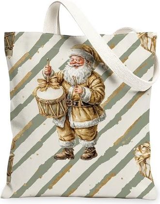 Generic Sac fourre-tout vintage en toile motif batteur festif - Sacs de courses r&eacute;utilisables, l&eacute;gers et lavables - Toile &eacute;cologique pour les vacances et les 