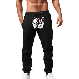 Generic Pantalon de jogging pour homme - Pantalon court en lin avec imprim&eacute; noix de coco pour homme - Pantalon de yoga l&eacute;ger et d&eacute;contract&eacute; pour l&eacute;t&eacute;, Noir, X