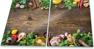 Decorwelt | Herdabdeckplatten 2x40x52 cm 2-Teilig Gemüse Bunt Ceranfeldabdeckung Universal Spritzschutz Glas Deko Elektroherd Induktion für Kochplatten Herdschu