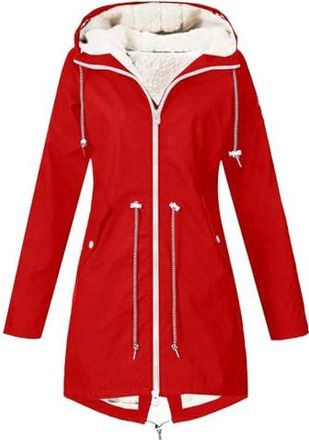 Generic Vestes dhiver doubl&eacute;es en polaire pour femmes, veste &agrave; capuche mi-longue, couleur unie, 2026, Rouge, 5XL