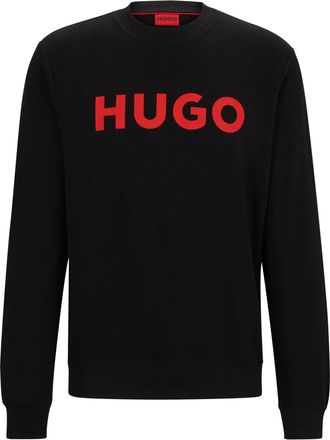 HUGO BOSS HUGO Herren Dem Sweatshirt aus French Terry mit Rundhalsausschnitt und Kontrast-Logo Schwarz XXL