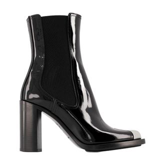 Alexander McQueen Womens Patent Leather Chunky Heel Boot Black