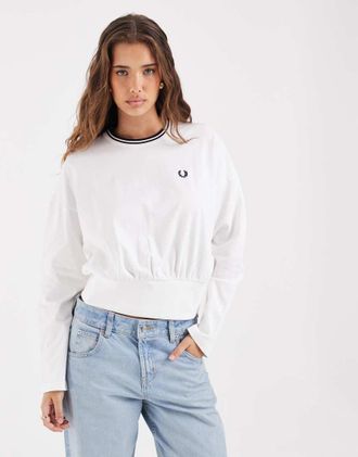 Fred Perry t-shirt &agrave; manches longues &agrave; double liser&eacute; blanc