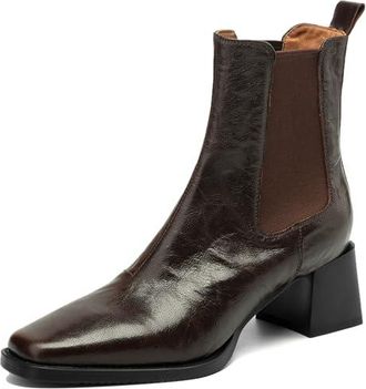 SJJH Bottes Chelsea pour femme - Design &eacute;lastique - Bottes carr&eacute;es &eacute;l&eacute;gantes - Parfaites pour les pantalons et les robes - Talon de 5 cm, Marron 1, 39 EU