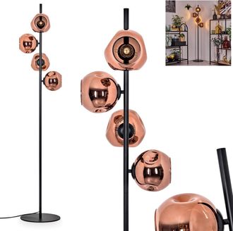 HOFSTEIN Stehleuchte Ripoll, Stehlampe aus Metall/Glas in Schwarz/Kupferfarben, moderne Leuchte im Retro/Vintage-Design (&Oslash; Schirme 15cm), Fu&szlig;schalter, 160cm, E