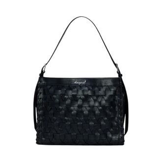 Desigual Femme, Sacs, Noir, Taille: ONE Size Sac bandouli&egrave;re moyen en similicuir tiss&eacute;