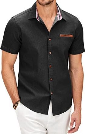 Coofandy Chemise Homme Manches Courtes Chemise dÉté Légère Décontractée en Coton Style Western Cowboy Business Casual Chemises Denim Élégante Regular Fit Noir-