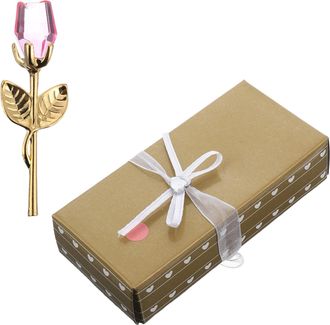 Lurrose Kristallrosen Ornament mit Goldfarbenem Stiel und Rosa Bl&uuml;te 20x30x90mm Dekorative Valentinsrose f&uuml;r Romantische Tischdekoration und Geschenk
