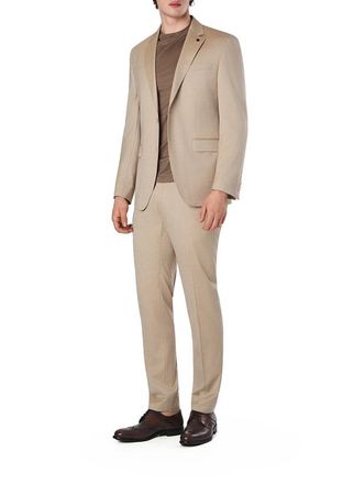 Karl Lagerfeld Herren Anzug beige meliert Slim Fit