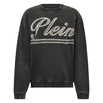 Philipp Plein Femme, Sweatshirts et sweats &agrave; capuche, Noir, Taille: 36 FR Washed Open Back SweaT-shirt Strass Signature