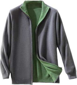 Generic Pull pour homme 100 % laine m&eacute;rinos avec fermeture &eacute;clair - Couleur contrast&eacute;e - R&eacute;versible - Style d&eacute;contract&eacute;, Gris et Gn8, XL