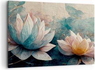 Arttor Bilder auf Leinwand 100x70cm Leinwandbild Blumen Art Deco Lotus Groß Wanddeko Bild Schlafzimmer Küche Deko Wandbilder Dekoration Wohnzimmer Wall Decor