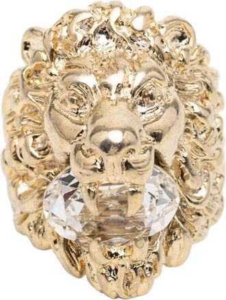 Gucci Gold Plated Crystal Lion Head Ring