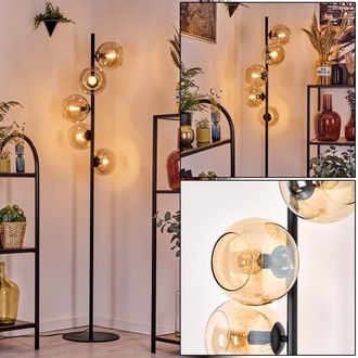 HOFSTEIN Stehleuchte Koyoto, Stehlampe aus Metall/Glas in Schwarz/Bernsteinfarben, moderne Leuchte im Retro/Vintage-Design (Schirme Ø 15 cm), Fußschalter, 160 