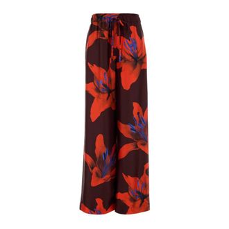 Alexander McQueen Bedruckte Satin-Weitbeinhose - - Trousers - Damen - Rot - M