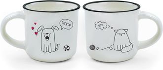 Legami Hund & Katze Kaffeetassen, Knochenporzellan, Mehrfarbig, 5.5 cm, 2, 1 Stück (1er Pack)