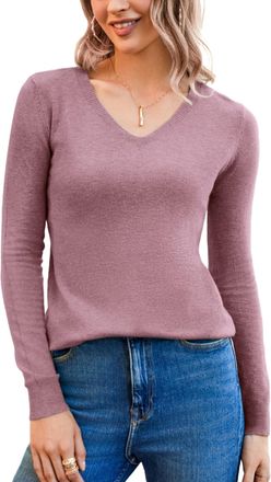 Zeagoo Damen Pullover Lässig Stil Strickpulli Winter Strickpullover mit v-Ausschnitt Herbst Lose Sweatshirt Violet XL