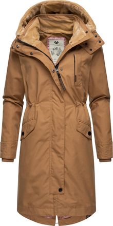 Ragwear Damen lange &Uuml;bergangsjacke Mantel mit Teddyfleece-Kapuze Nicco Camel Gr. L