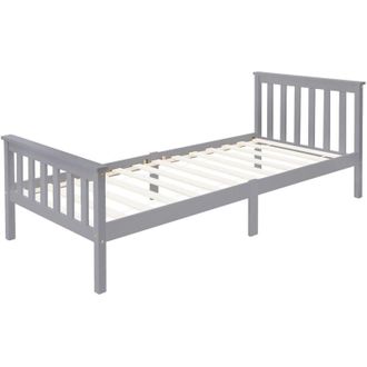 ML Design ML-Design Holzbett 90x200 cm Hellgrau Kiefernholz, Massivholz Bettgestell mit Lattenrost und F&uuml;&szlig;e, Einzelbett mit Kopf- und Fu&szlig;teil, Bett f&uuml;r Kinder