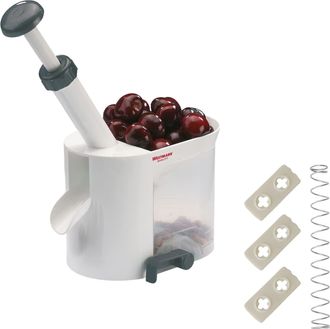 Westmark Kirschenentkerner mit Schütte und Kernkassette, inklusive Verschleißteil-Set 4tlg., Kunststoff/Edelstahl, Weiß/Anthrazit, 40302260