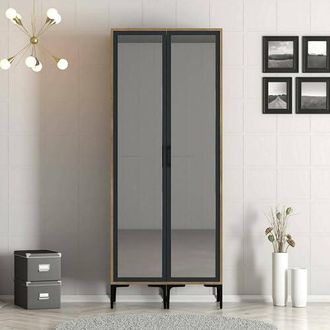 Dmora Garde-robe 2 portes Alcyone, Meubles de chambre, Penderie de plain-pied, Placard &agrave; v&ecirc;tements, 80x201h48 cm, Noyer et Anthracite