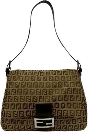 Fendi Sac bandouli&egrave;re Mamma Baguette en toile et cuir Pre-owned - Femme - Pre-owned - Brun - Taille: ONE Size