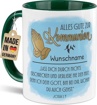 Tassendruck Tasse zur Kommunion mit Name selbst gestalten - Alles Gute - Josua 1 Vers 9 - Personalisierte Kommunionsgeschenke - Keramiktasse, 300 ml, Innen & Henk
