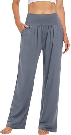 Generic Pantalon de yoga &agrave; jambe large pour femme - Taille haute - Coupe droite - Pantalon de jogging extensible - Coupe ample - L&eacute;ger - Pantalon d&eacute;contract&eacute; 